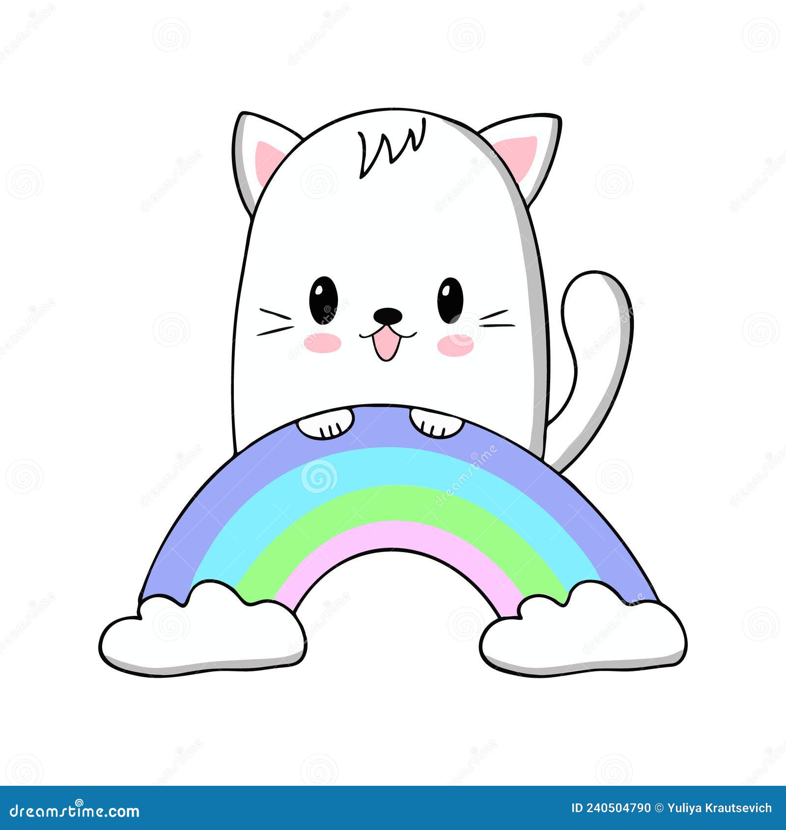 Cute Kawaii Cat with Rainbow. Vector Illustration Stock Vector ...