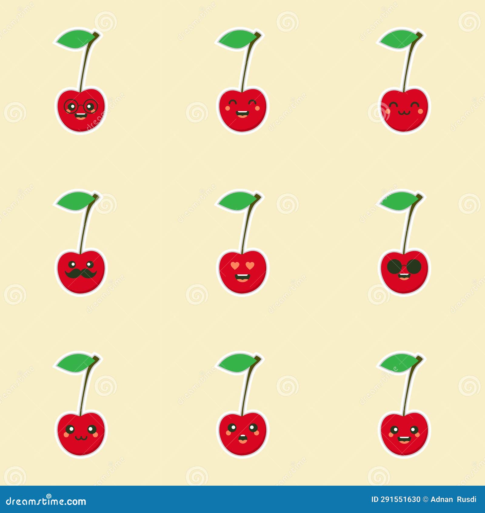 Cute and Kawaii Cherry Characters.Fruit Design with Cherry Vector ...