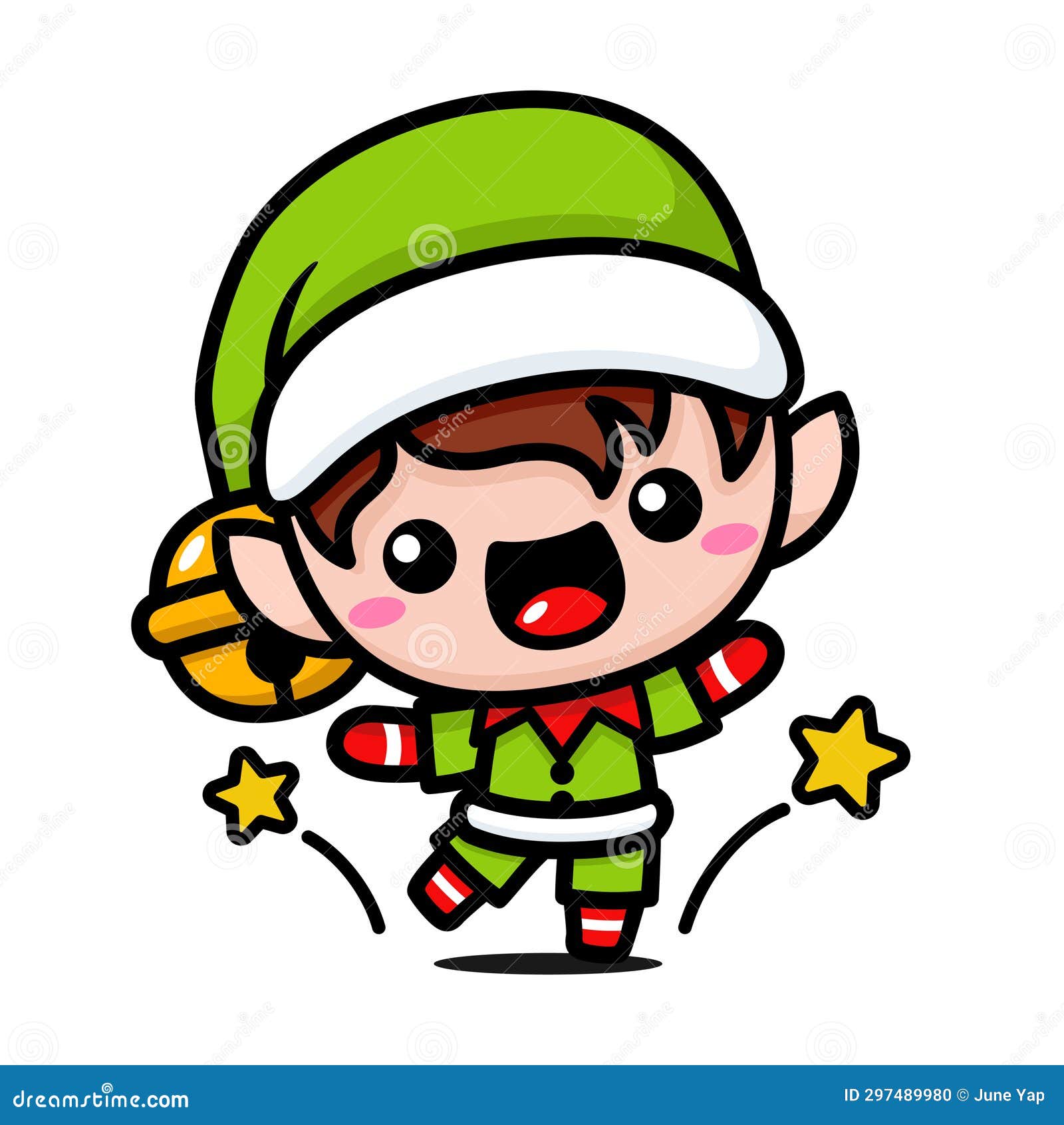 Cute and Kawaii Christmas Elf Dancing Stock Illustration - Illustration ...