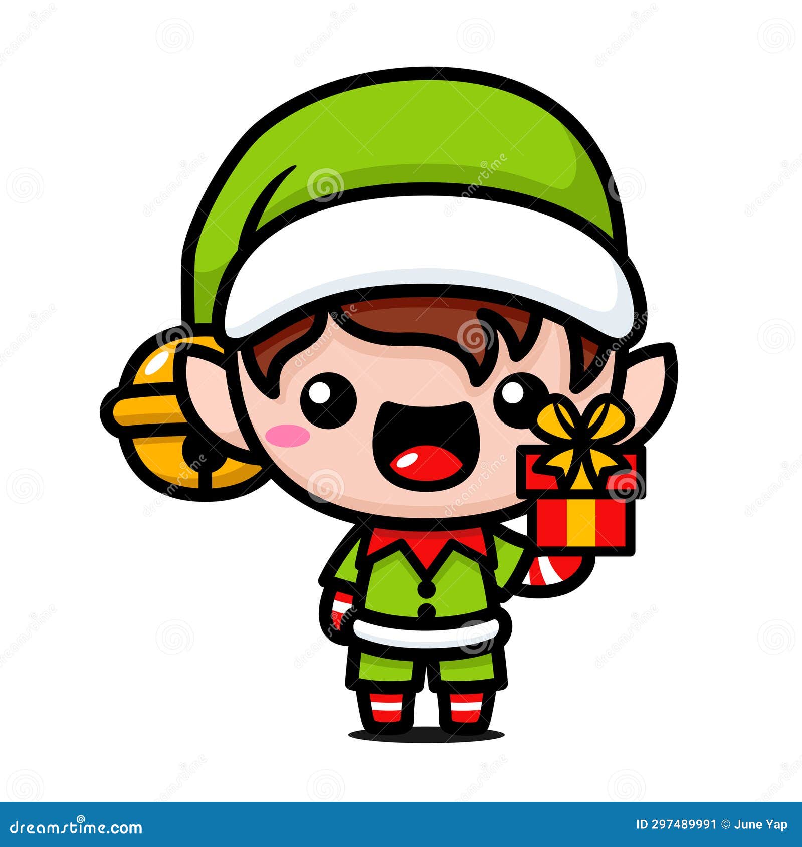 Cute and Kawaii Christmas Elf with Gift Box Stock Illustration ...