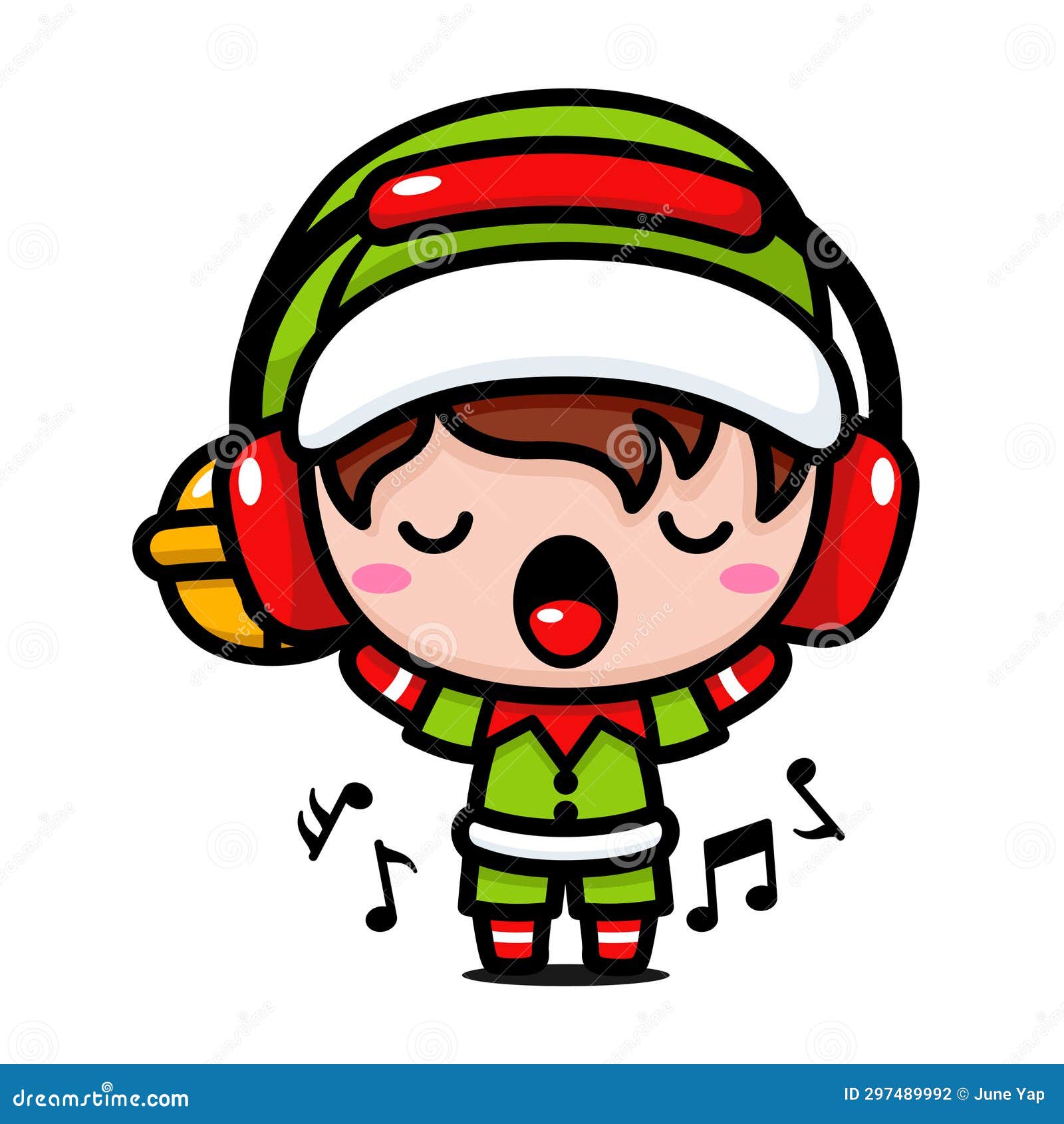 Cute and Kawaii Christmas Elf with Headset Stock Illustration ...