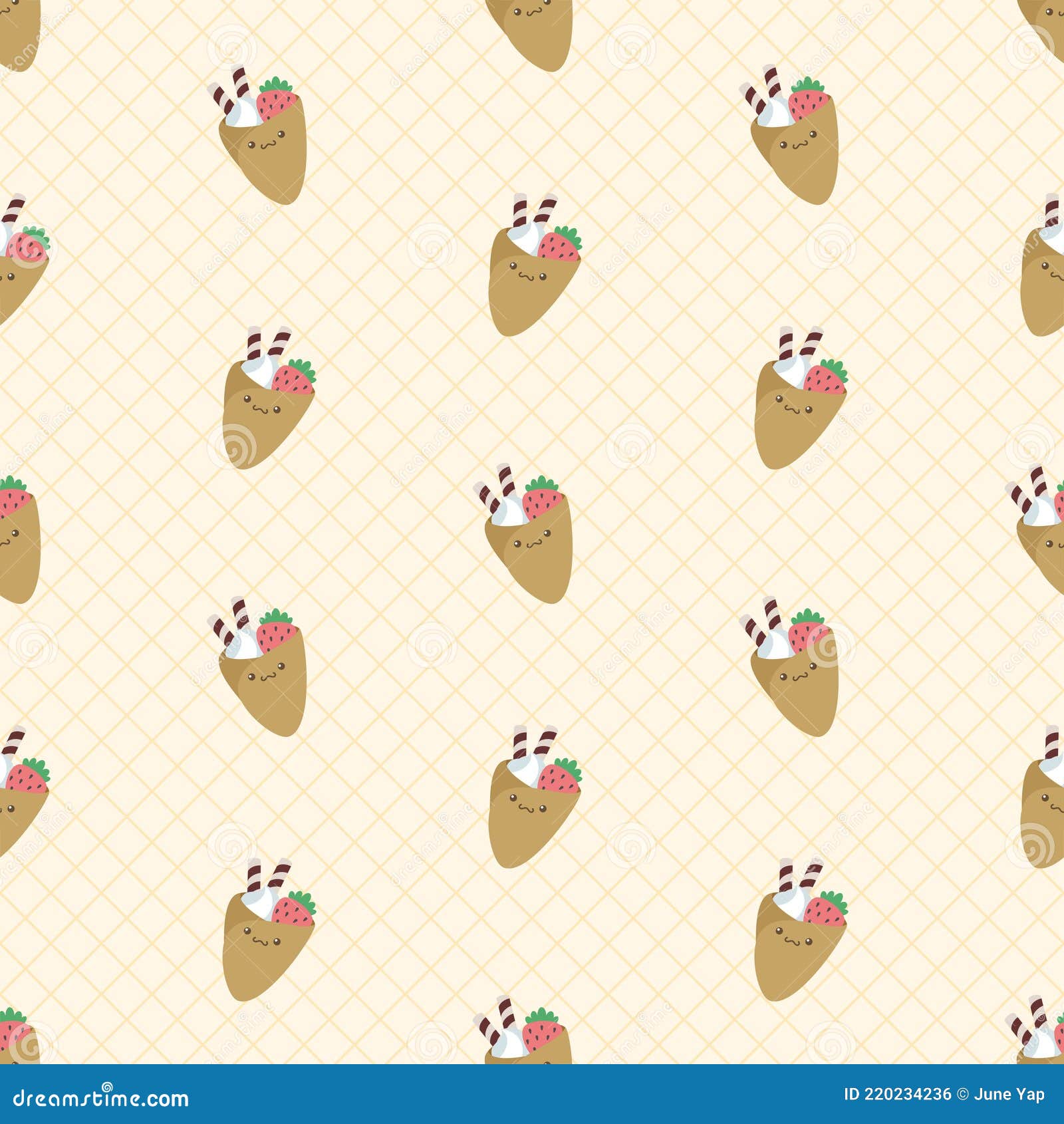 Cute Kawaii Crepes Seamless Pattern Stock Vector - Illustration of ...