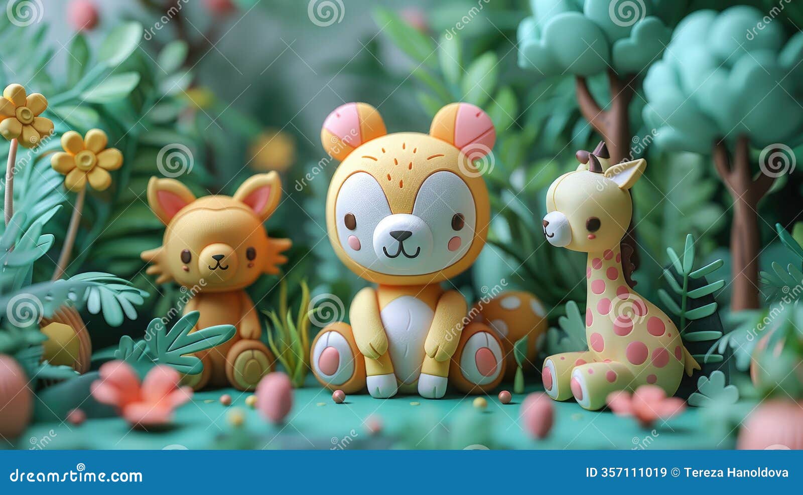 Cute Kawaii 3D Animal Character Design on Simple Backdrop Stock ...