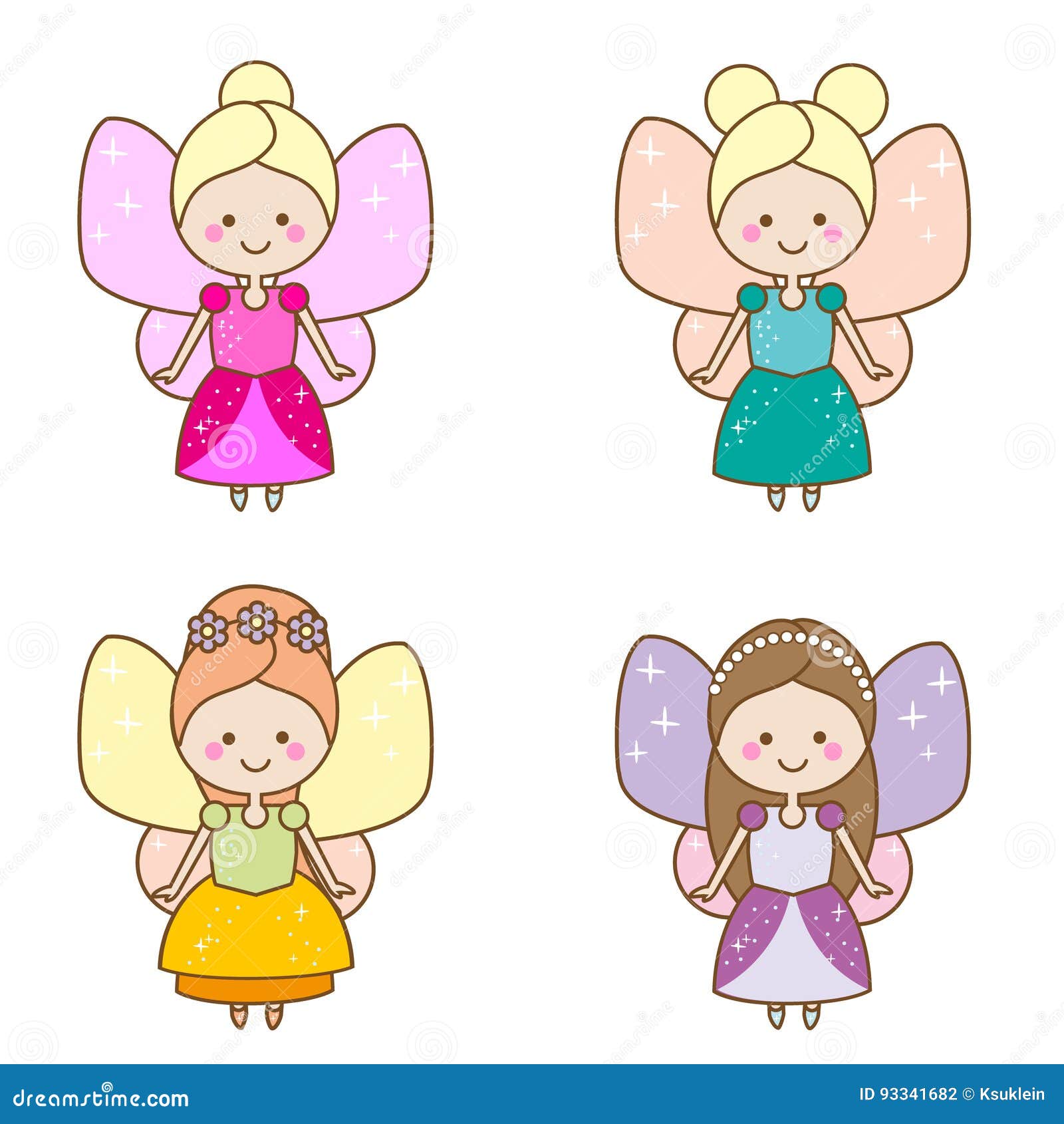 Cute Kawaii Fairies Characters. Winged Pixie Princess in Beautiful ... Cute Kawaii Fairies Characters. Winged Pixie Princess in Beautiful ...