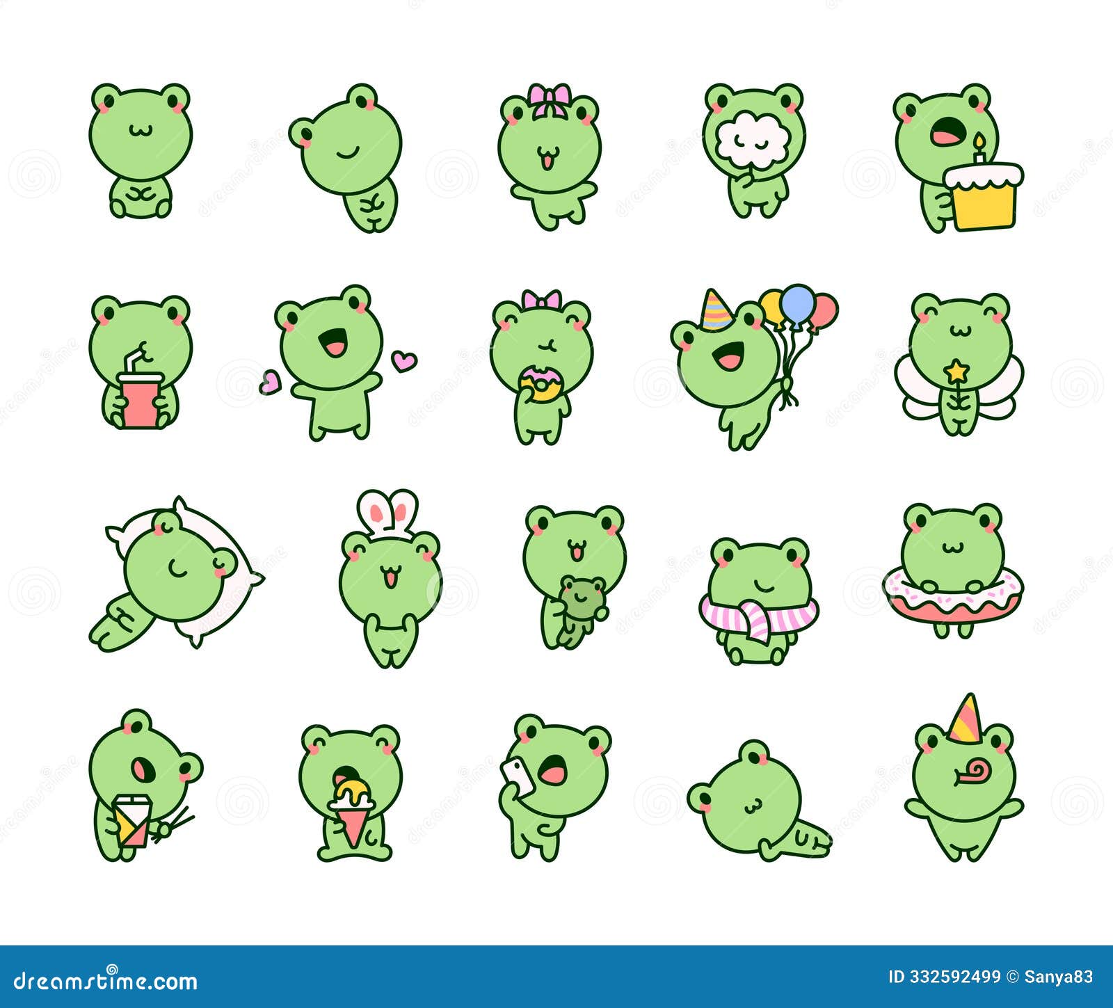 Cute Kawaii Frog. Funny Little Toad Character Stock Illustration ...
