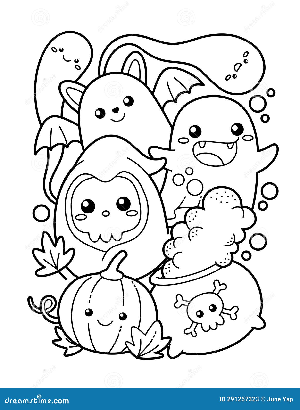 Cute and Kawaii Halloween Theme Coloring Page Stock Vector ... Cute and Kawaii Halloween Theme Coloring Page Stock Vector ...
