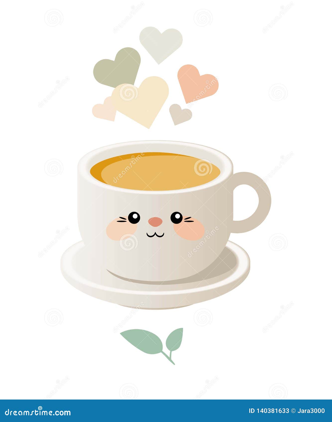 Cute Kawaii Illustration with a Cup of Tea. Vector Stock Vector ...