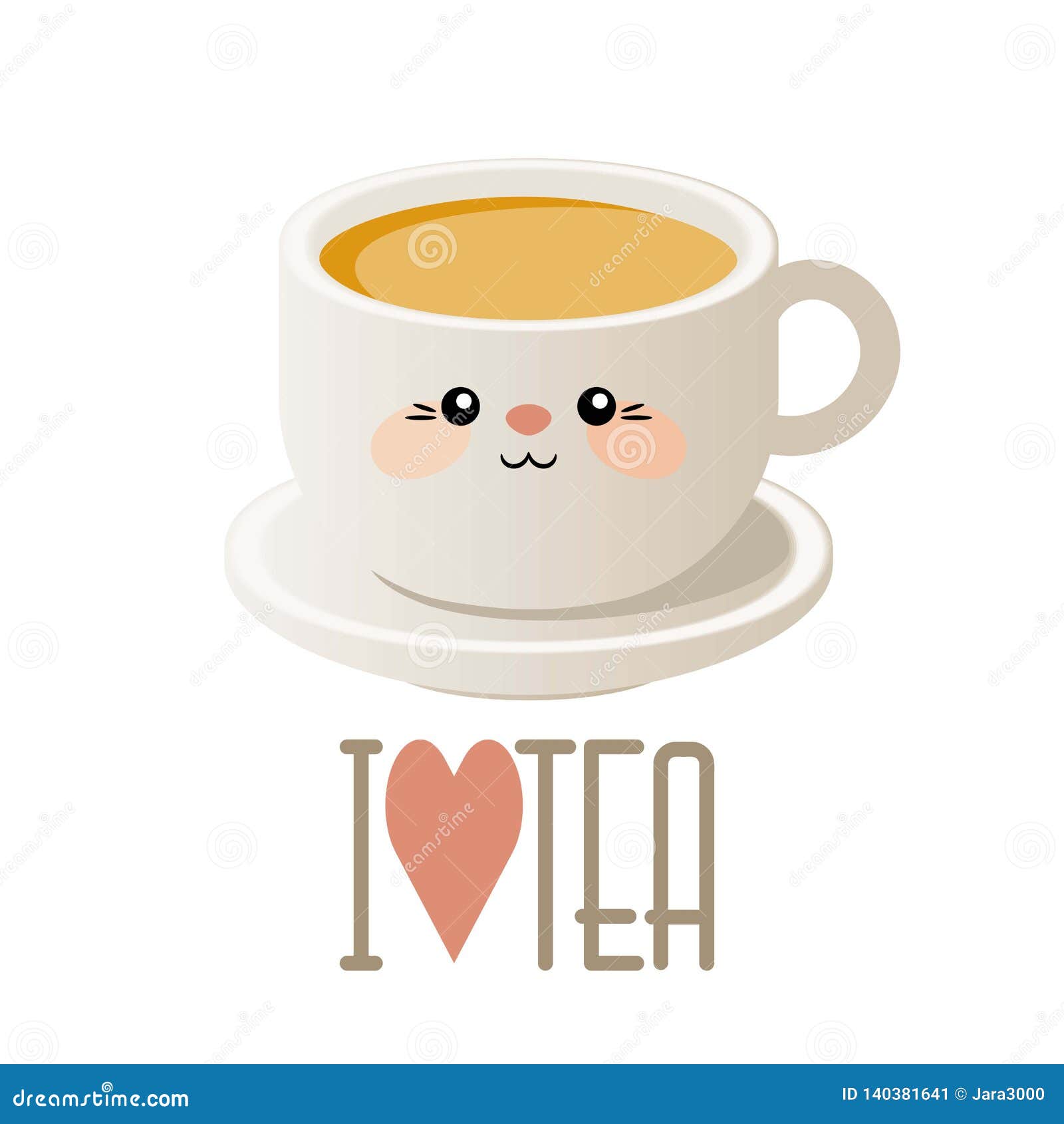 Cute Kawaii Illustration with a Cup of Tea. Vector Stock Vector ...