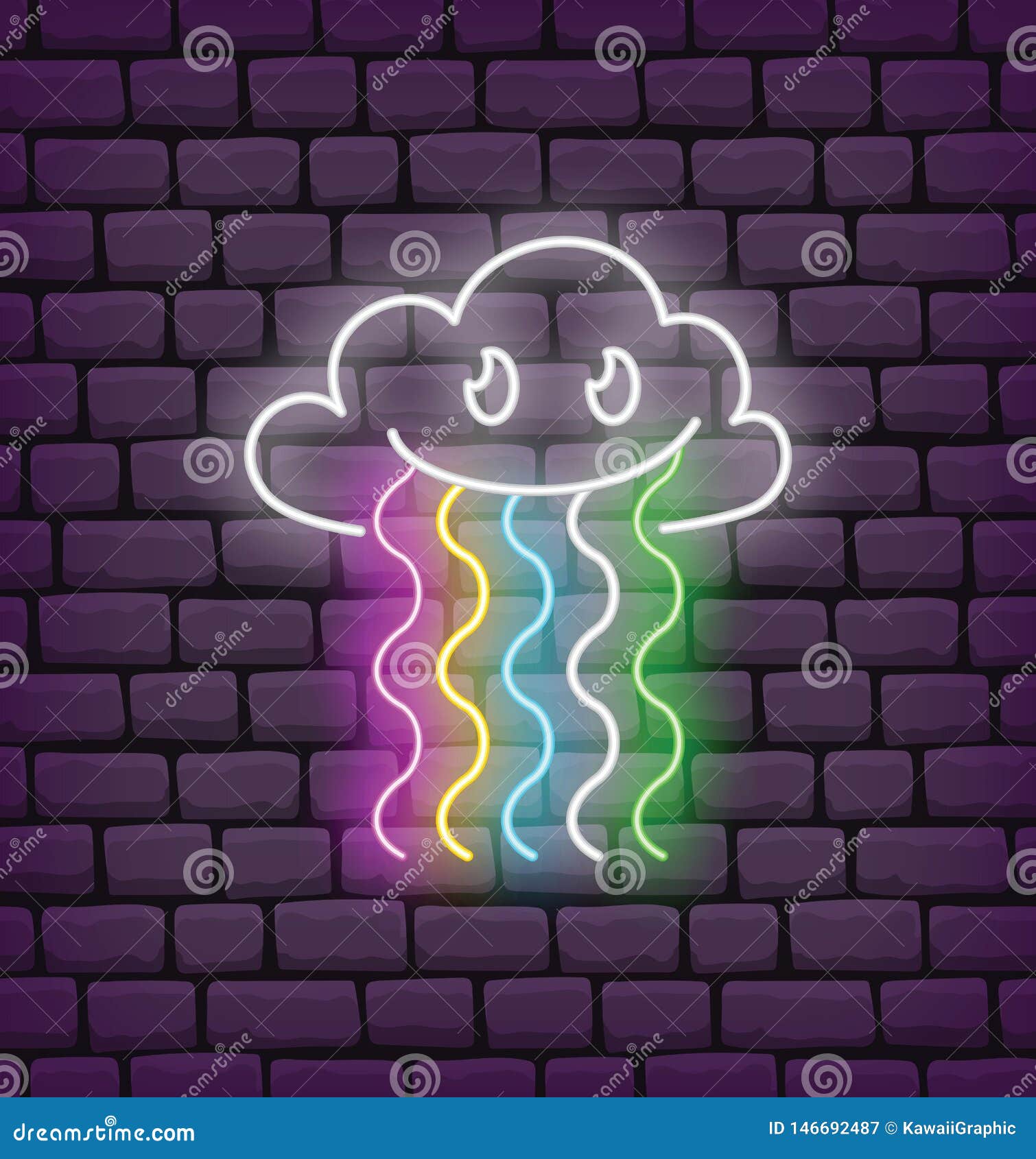 Cute Cloud and Rainbow Kawaii Neon Stock Illustration - Illustration of ...