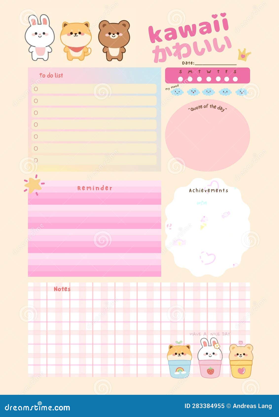 Cute Kawaii Planner Digital Planning Insert Sheet Printable Page ...
