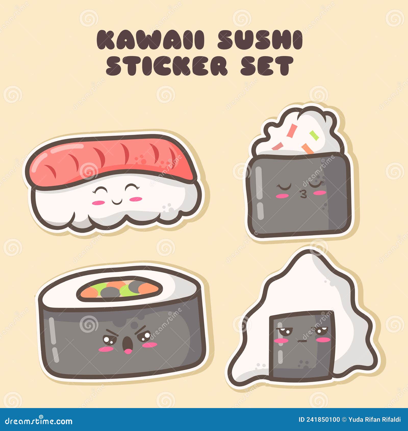 Sushi Sticker Pack. Handwritten Inscription And Different Sushi Types ...