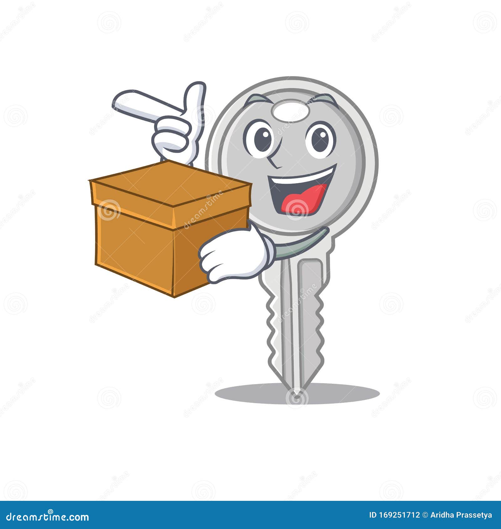 Cute Key Cartoon Character Having a Box Stock Vector - Illustration of ...