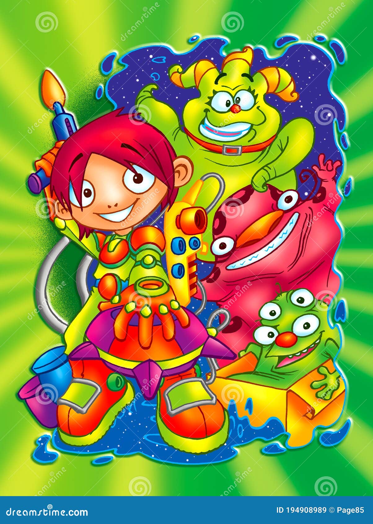 Cute Kid with Alien Friends Stock Illustration - Illustration of ...