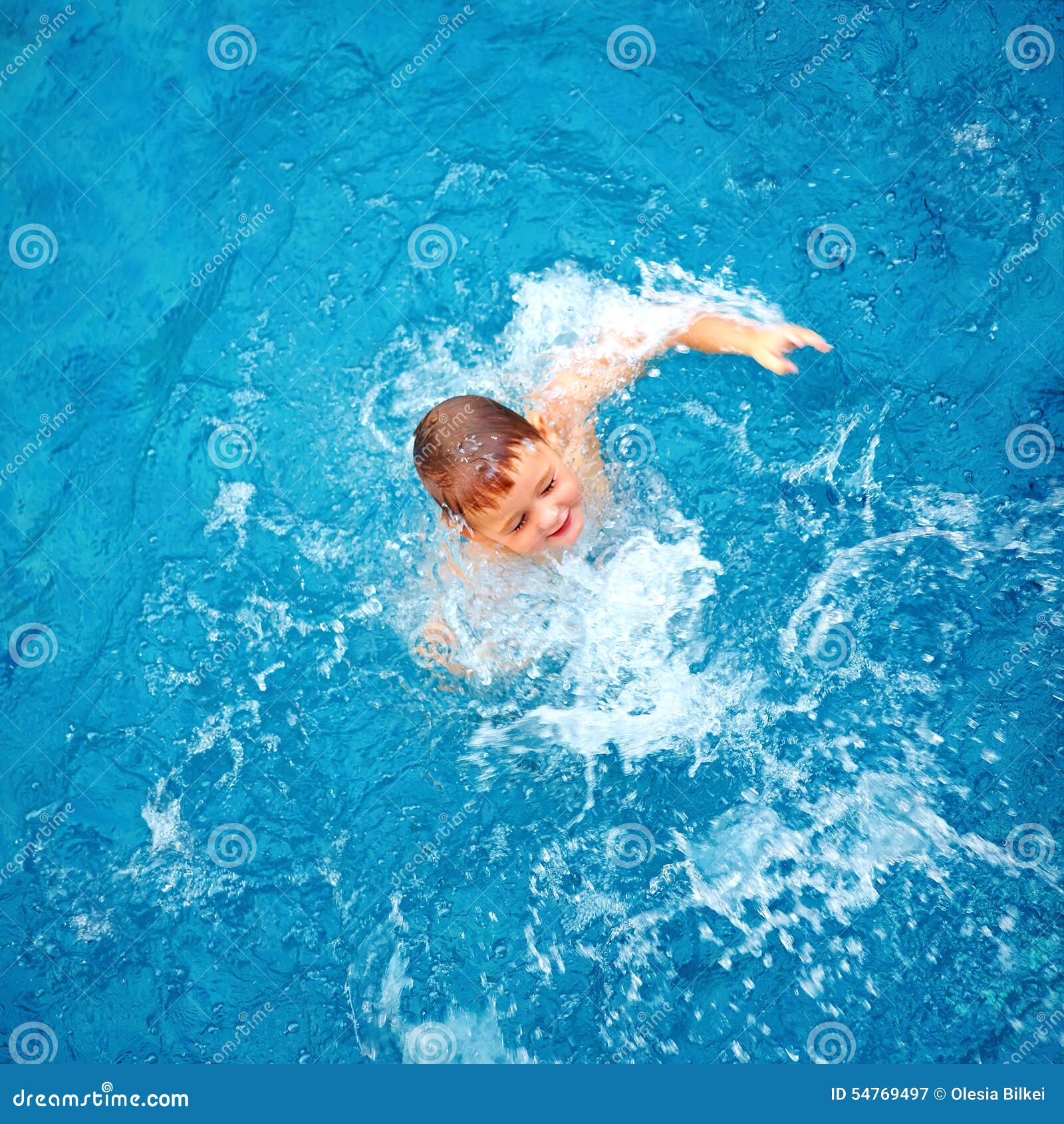 Cute Kid, Boy Dabbling in Pool Water, Top View Stock Image - Image of ...