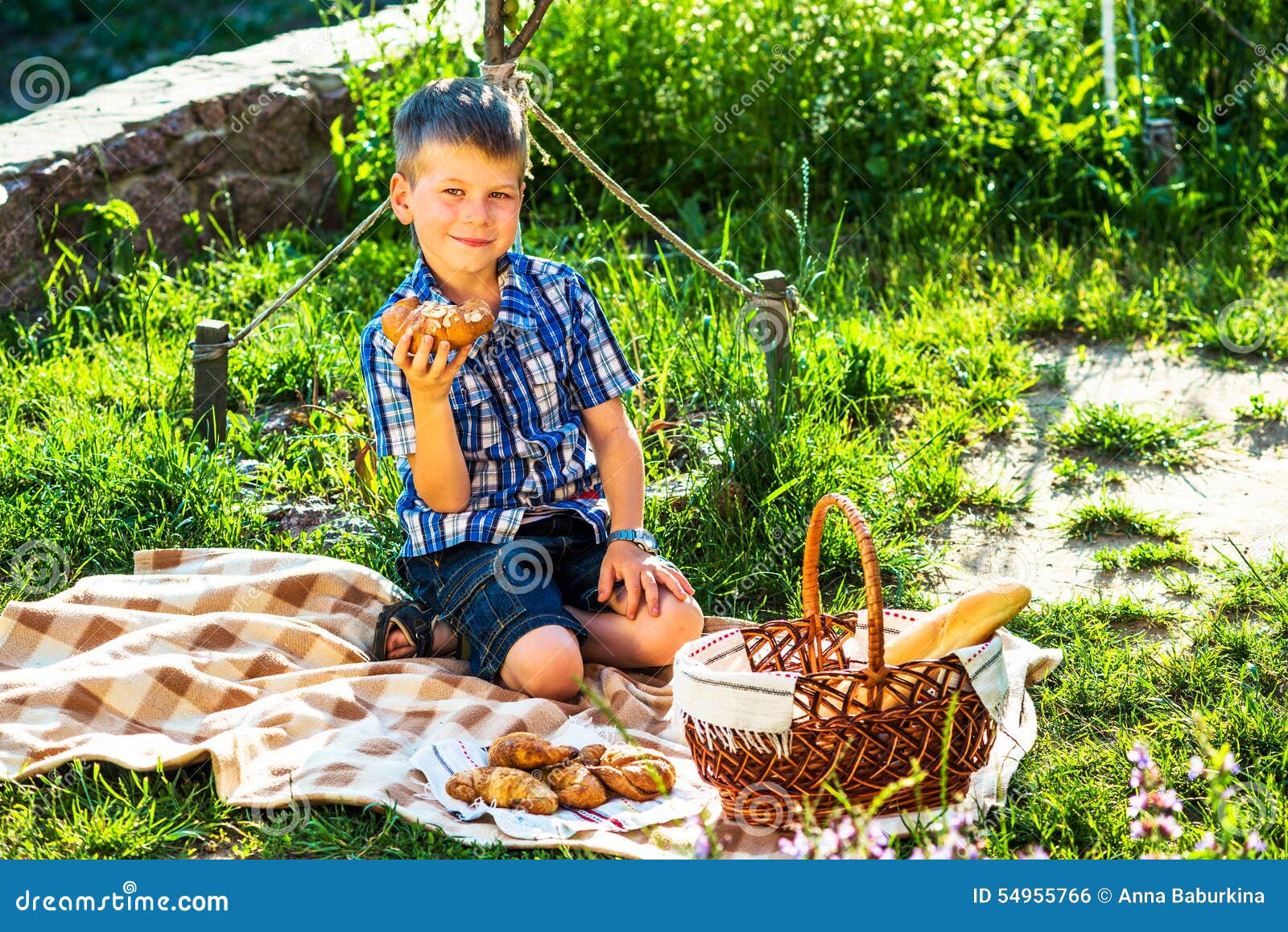 Cute kid boy having picnic stock photo. Image of outdoor - 54955766