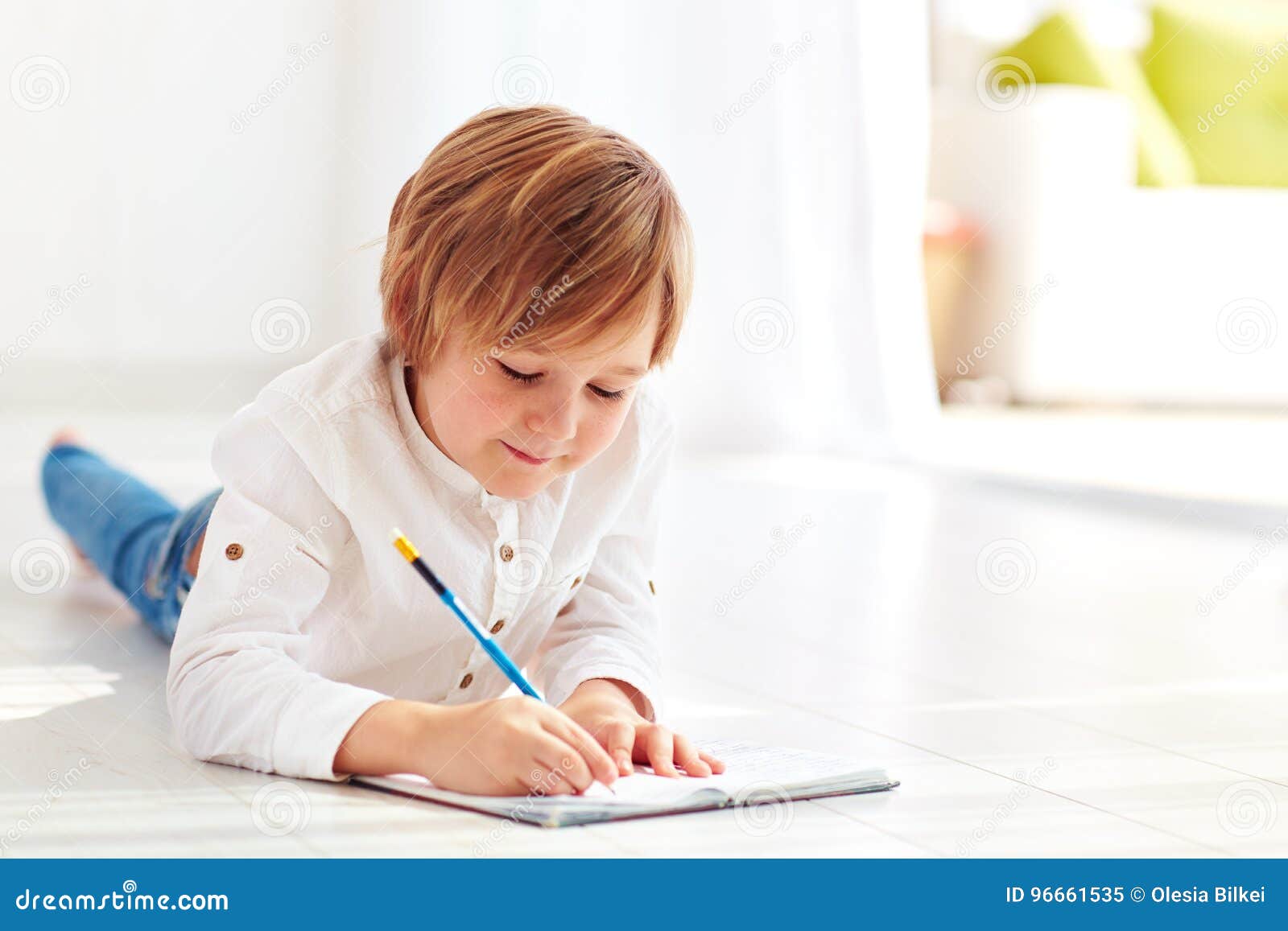 Cute Kid, Boy Making Notes in Diary at Sunny Day Stock Image - Image of ...