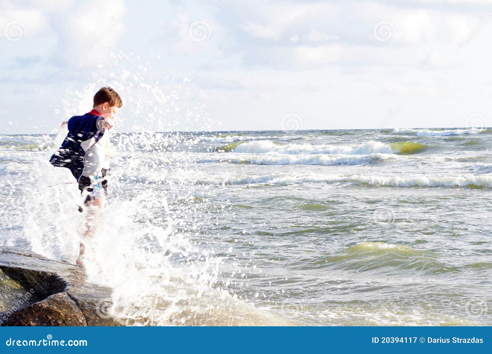 Cute Kid or Boy is Splashed by the Wave of Sea Stock Image - Image of ...