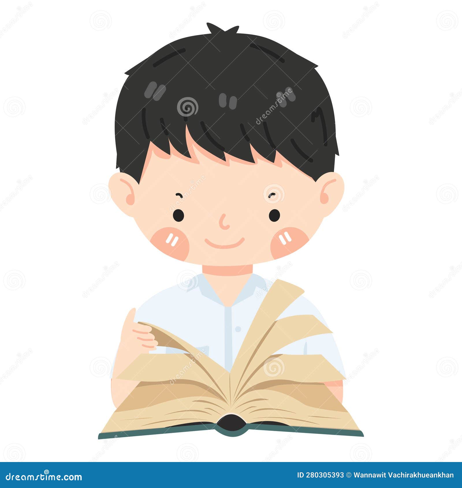 Cute Kid Boy Students Reading a Book Stock Vector - Illustration of ...