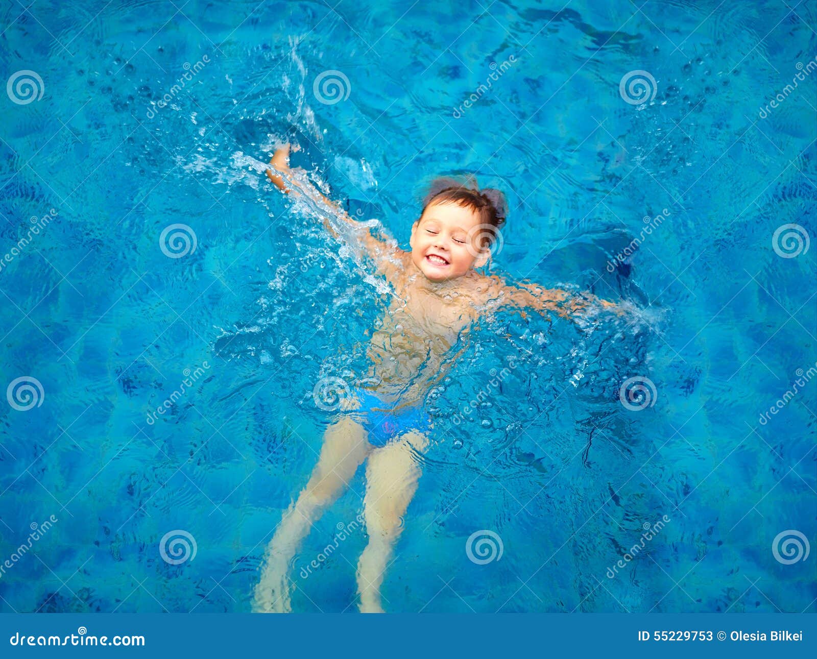 Cute Kid, Boy Swimming in Pool Water, Top View Stock Image - Image of ...