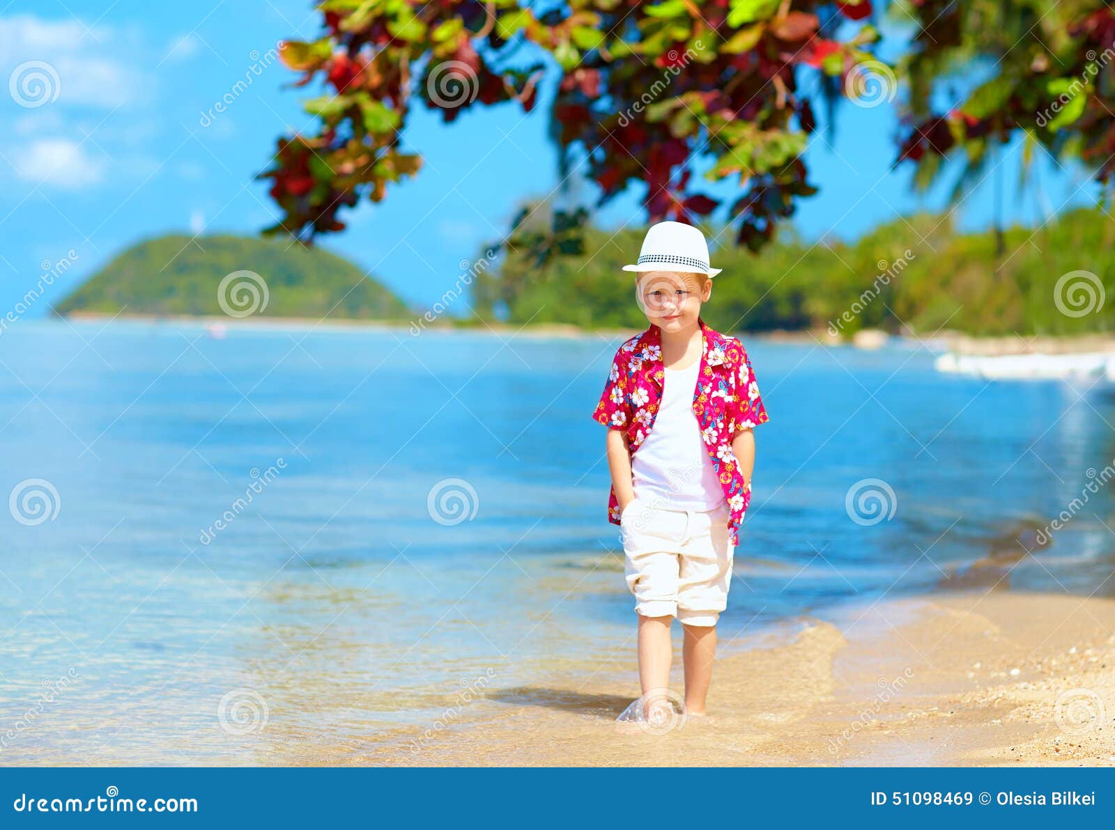 Cute Kid Boy Walking in Water on Tropical Beach Stock Image - Image of ...