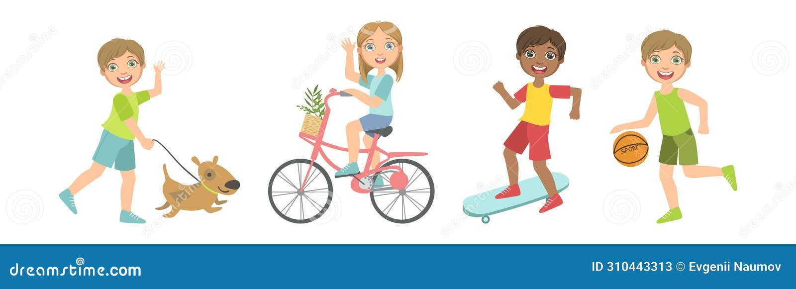 Cute Kid Character Playing and Having Fun Vector Set Stock Illustration ...