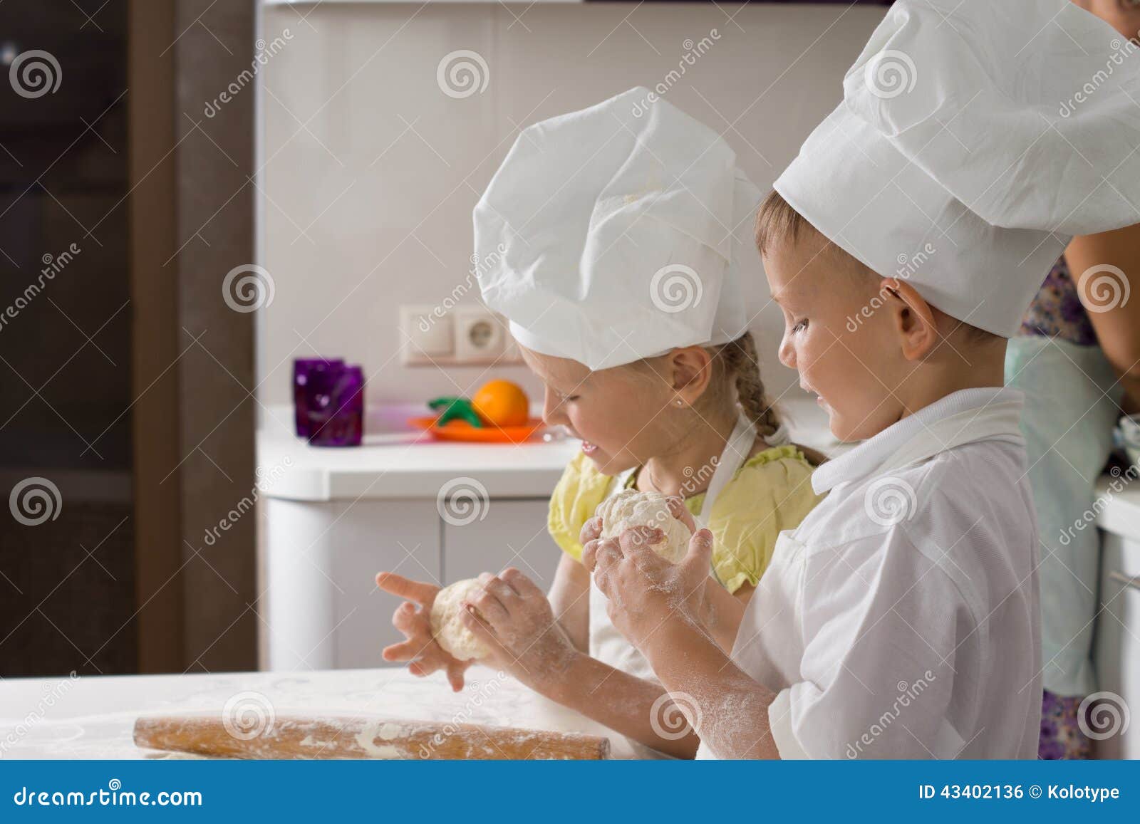 Cute Kid Chefs Baking for Pizza Stock Photo - Image of family ...