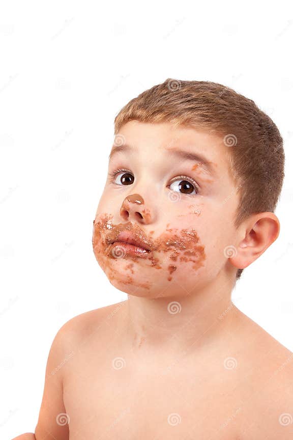Cute Kid with Chocolate on His Face Stock Photo - Image of grimace ...