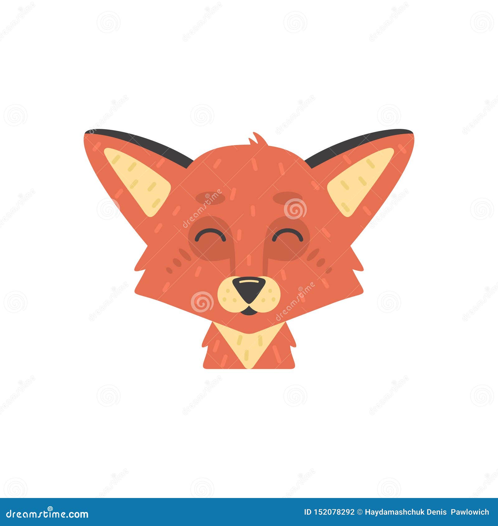 Cute Kid Fox Face Vector Illustration Isolated on White. Stock Vector ...