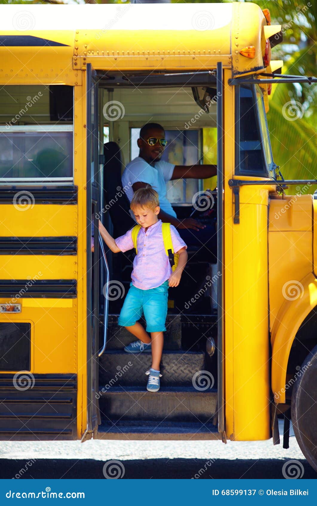 Cute Kid is Getting on the Bus, Ready To Go To School Stock Image ...