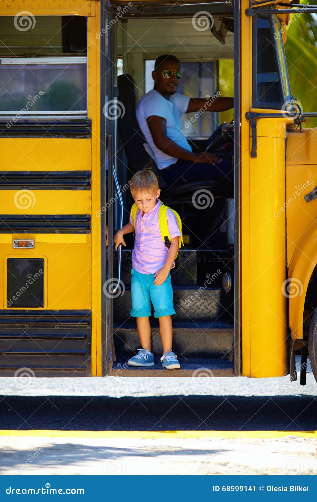 Cute Kid is Getting on the Bus, Ready To Go To School Stock Image ...