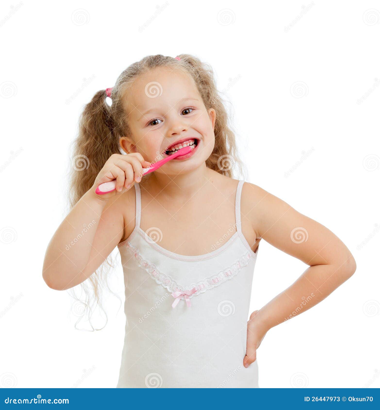 Cute Kid Girl Brushing Teeth Isolated Stock Image - Image of people ...