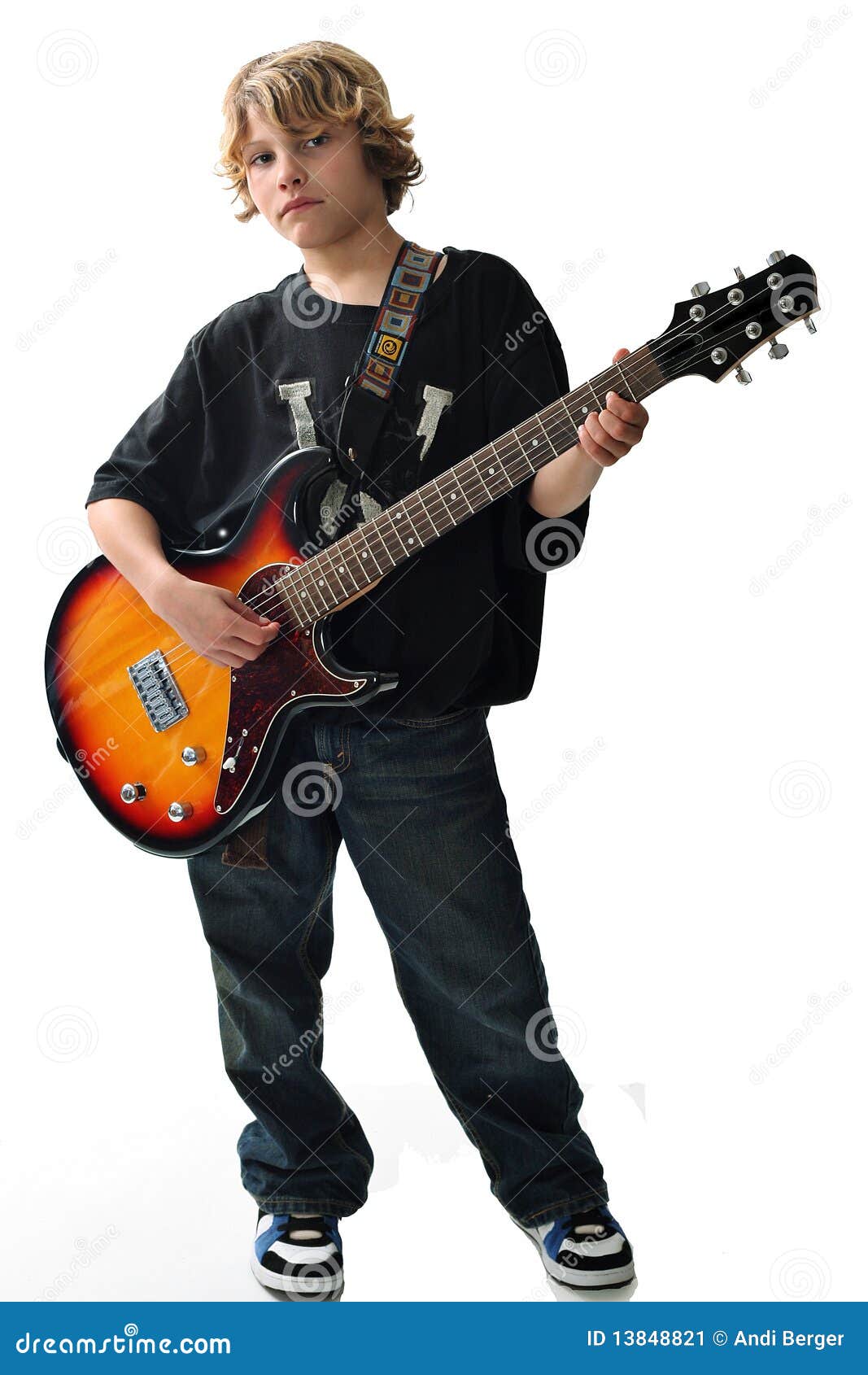 Cute Kid with Guitar Upclose Vertical Stock Image - Image of young ...