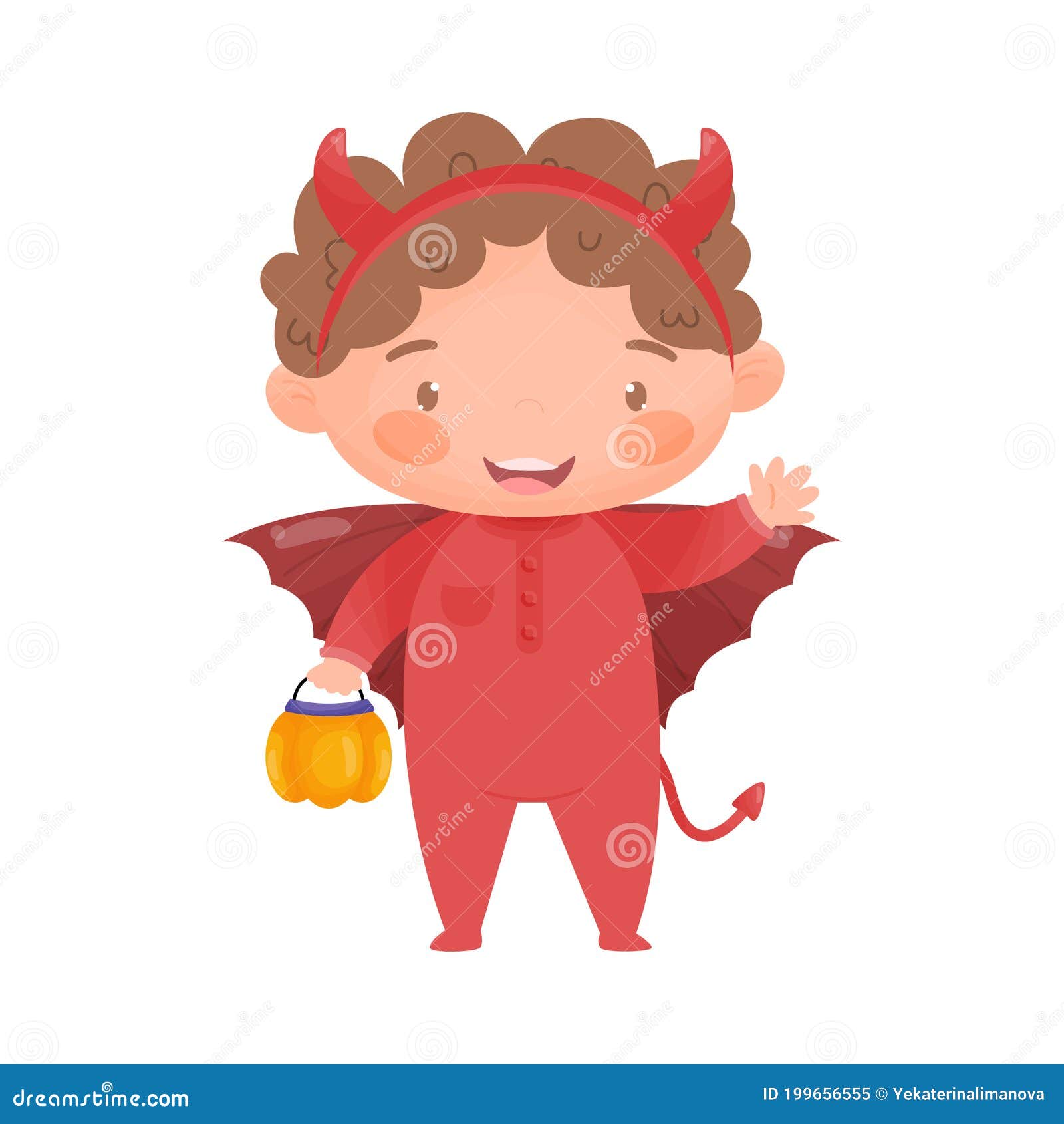 Cute Kid in Halloween Devil Costume. Vector Stock Vector - Illustration ...