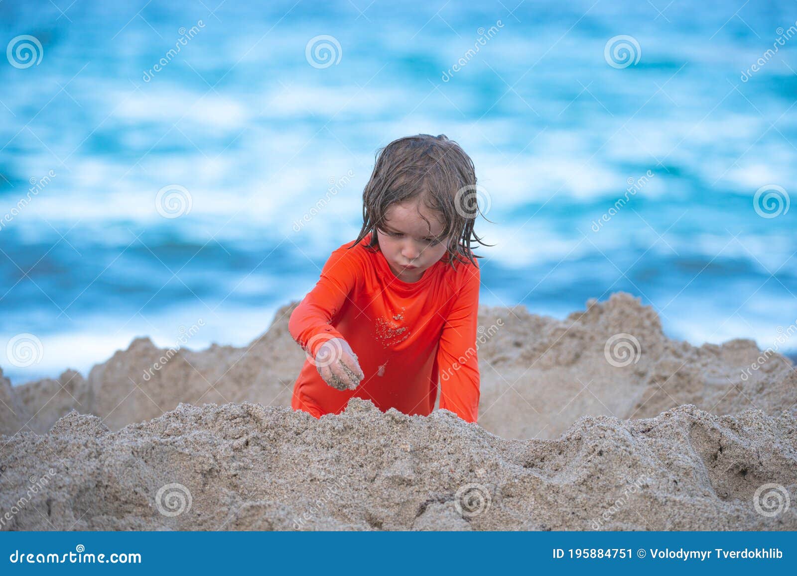 Cute Kid Having Fun on Sandy Beach in Summer. Stock Image - Image of ...