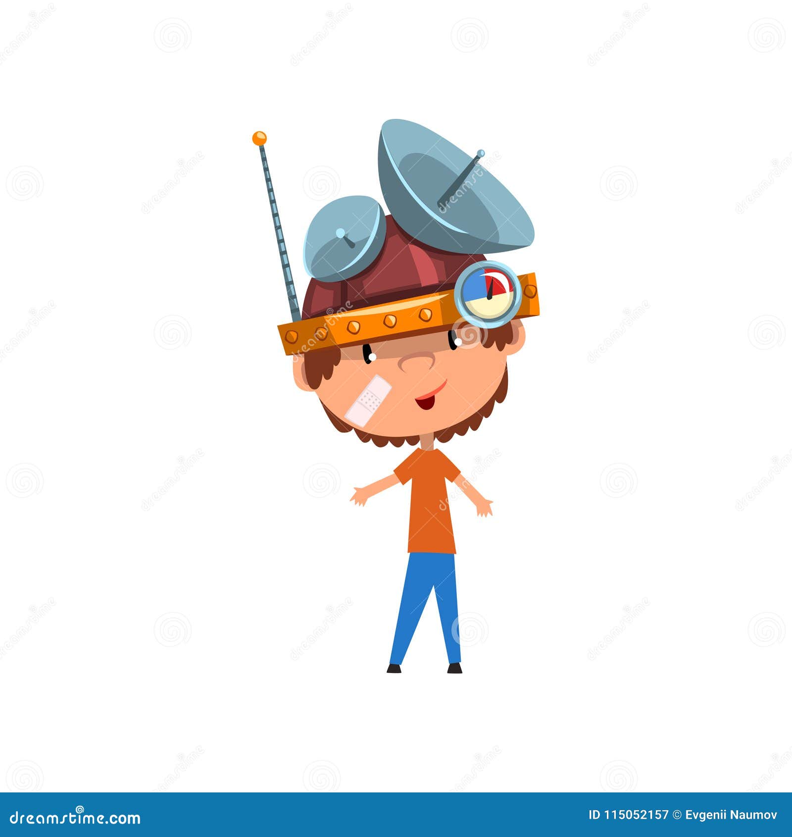 Cute Kid in Headdress with Antennas Measuring Device, Scientist Boy ...