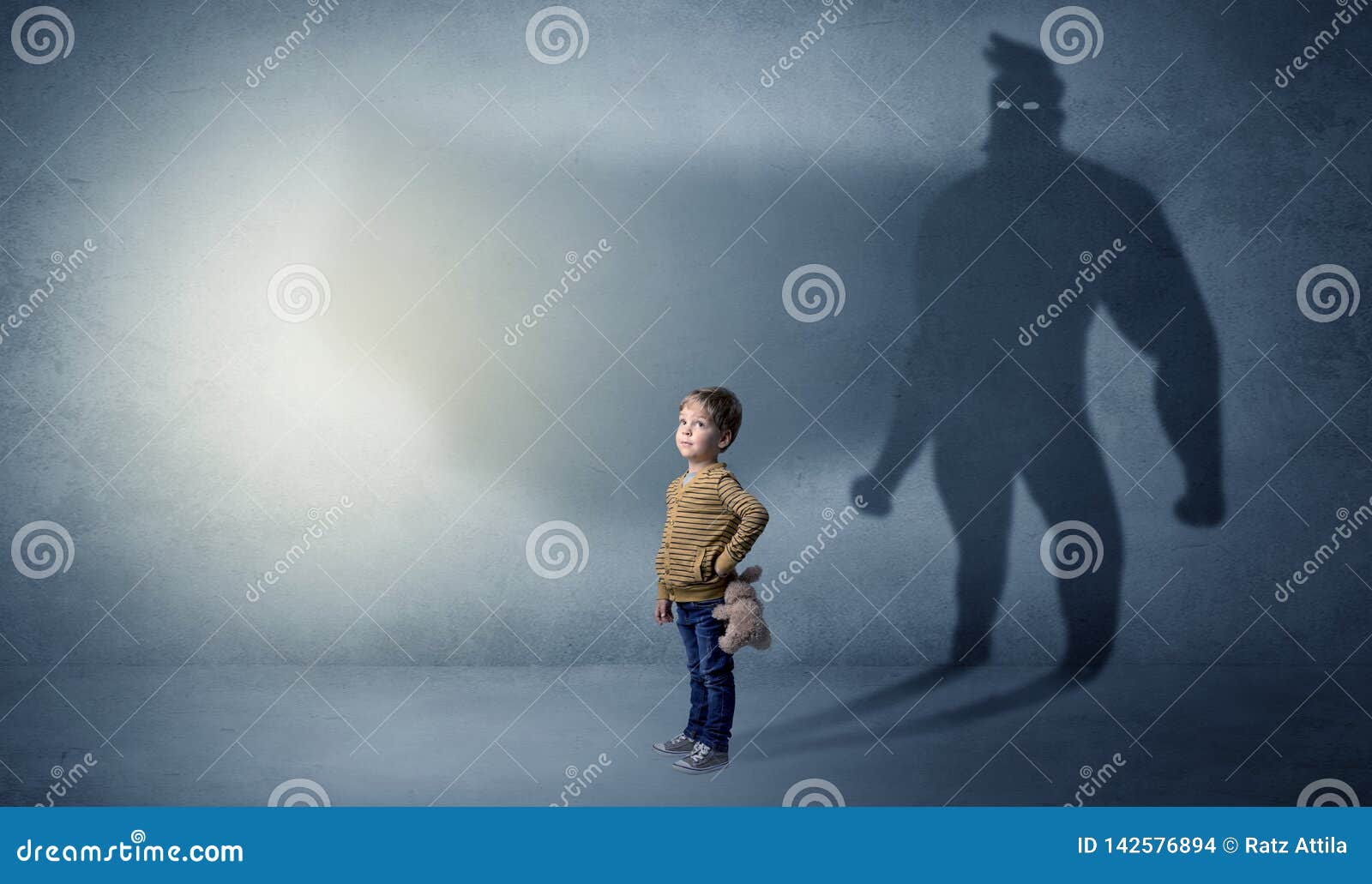 Cute Kid with Hero Shadow Behind Stock Photo - Image of education, role ...