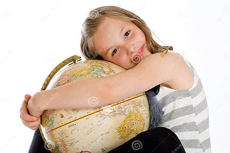 Cute kid hugging a globe stock photo. Image of learning - 19982596