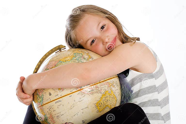 Cute kid hugging a globe stock photo. Image of learning - 19982596
