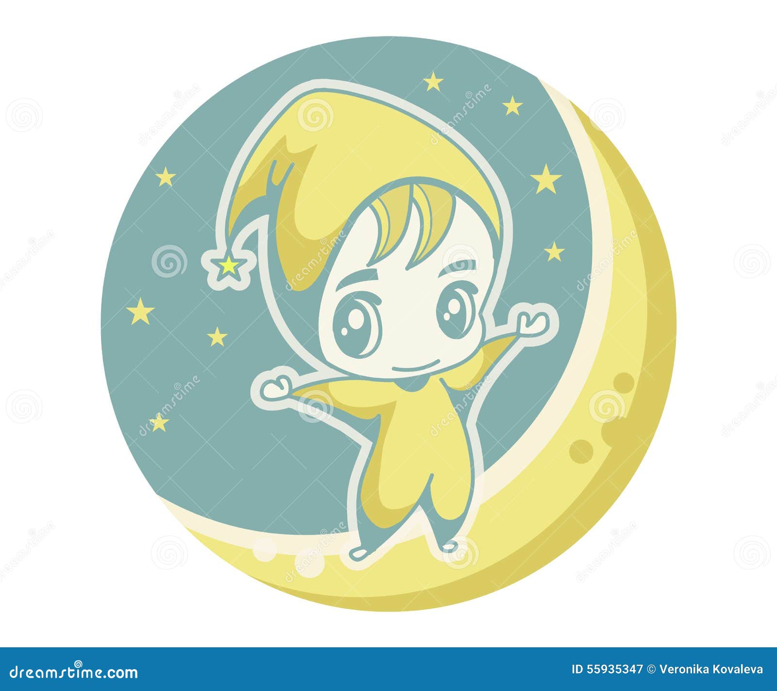 Cute kid on the moon stock vector. Illustration of stars - 55935347