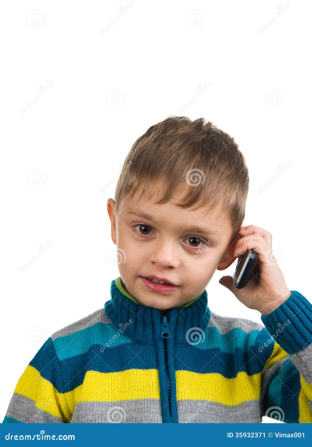 Cute kid with phone stock image. Image of grey, little - 35932371