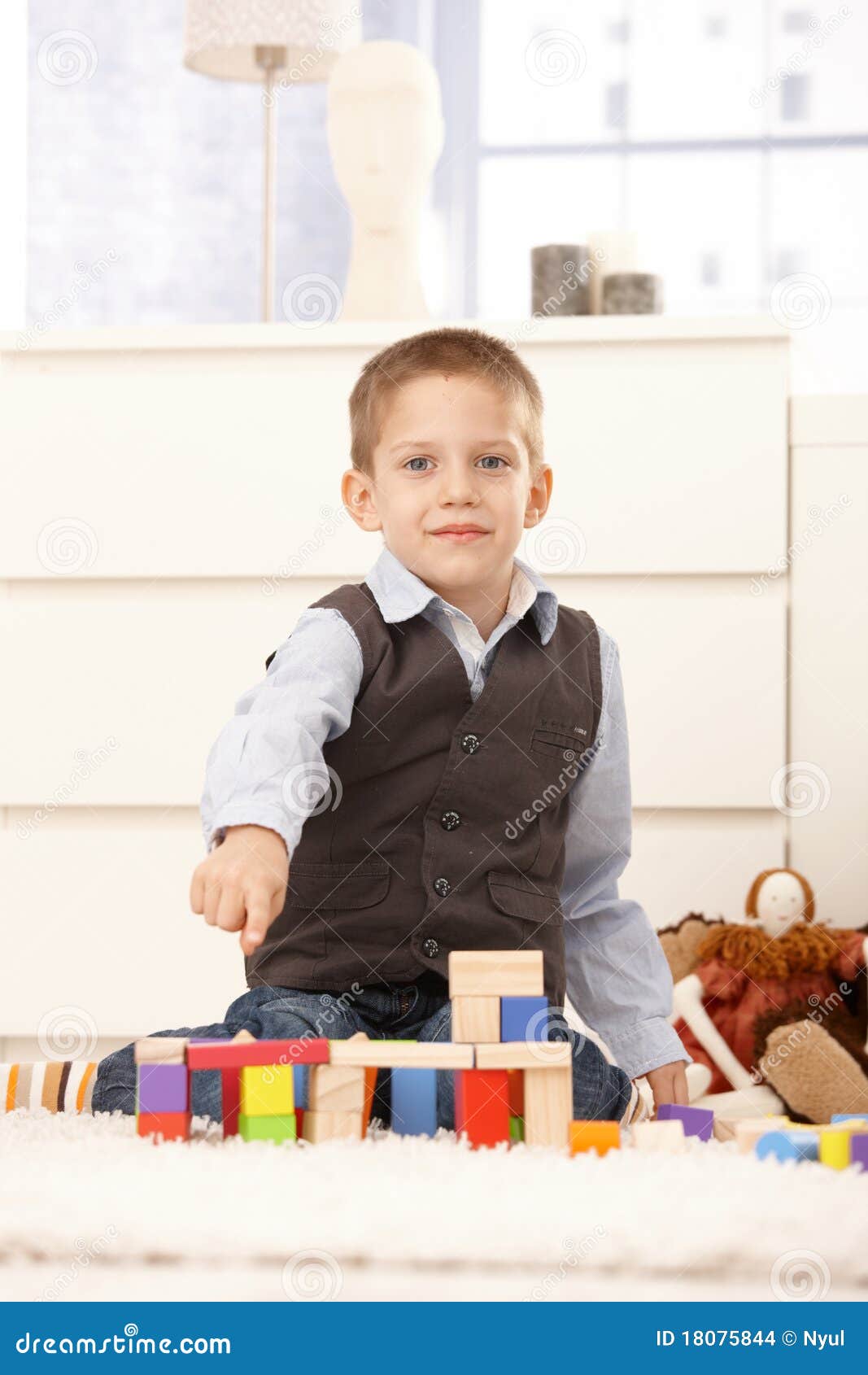 Cute Kid Proud of Building Toys Stock Photo - Image of alone, cute ...