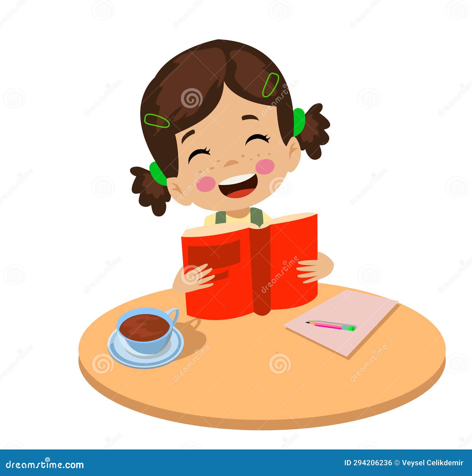 Cute Kid Reading a Book at the Round Table Stock Illustration ...