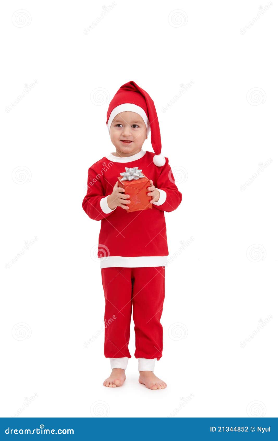 Cute Kid in Santa Costume with Gift Stock Photo - Image of costume ...