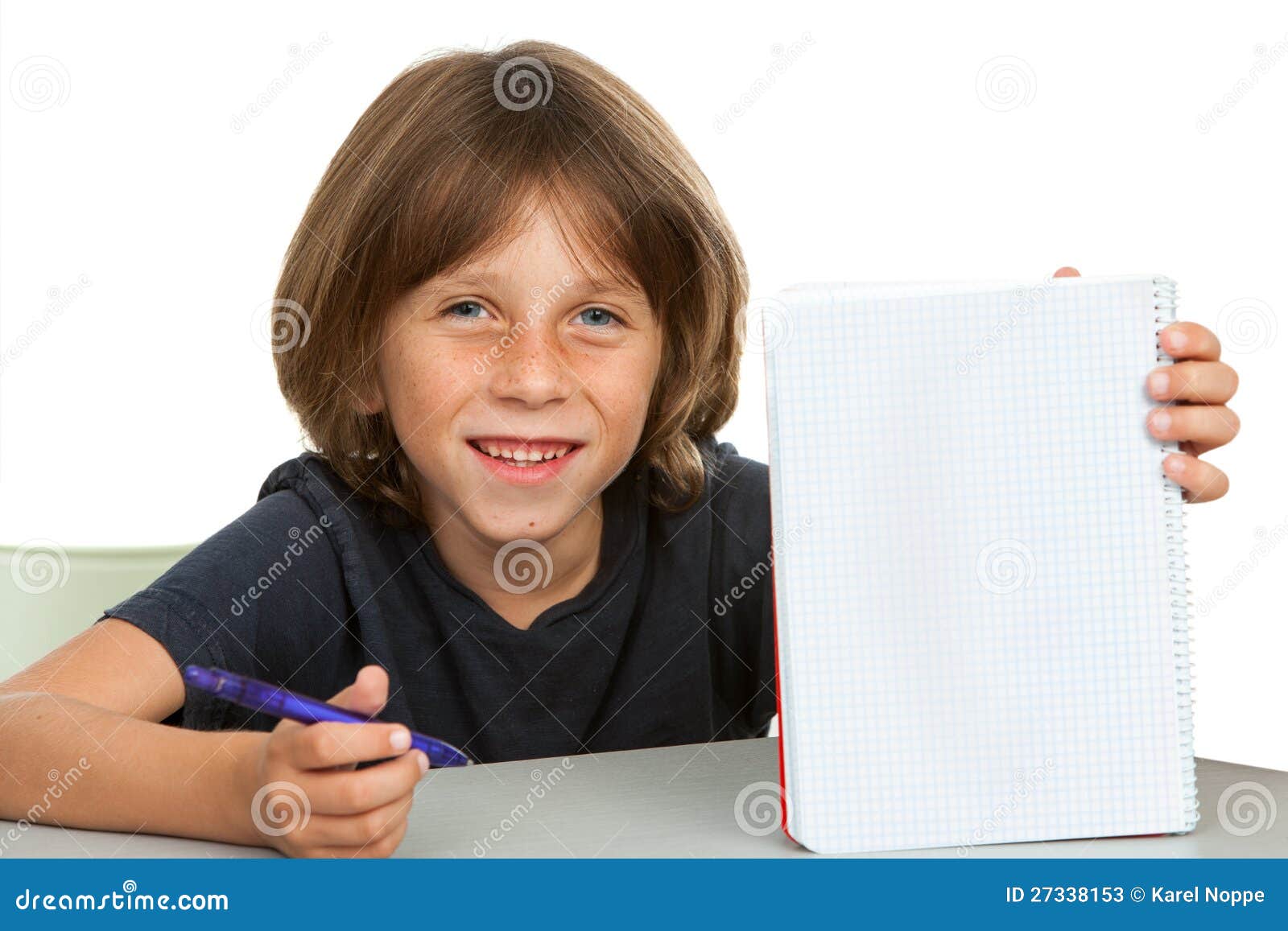 Cute Kid Showing Notebook with Blank Copy Space. Stock Image - Image of ...