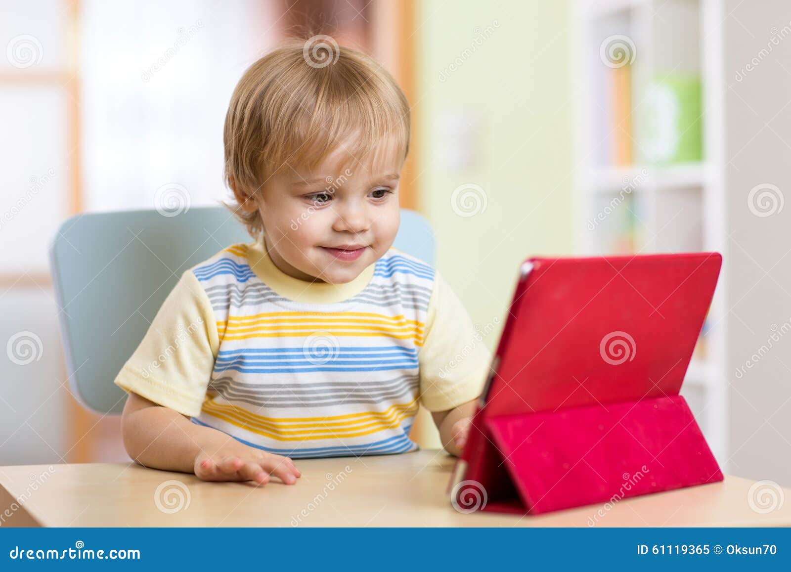 Cute Kid Toddler Boy with Tablet Pc Stock Image - Image of ...