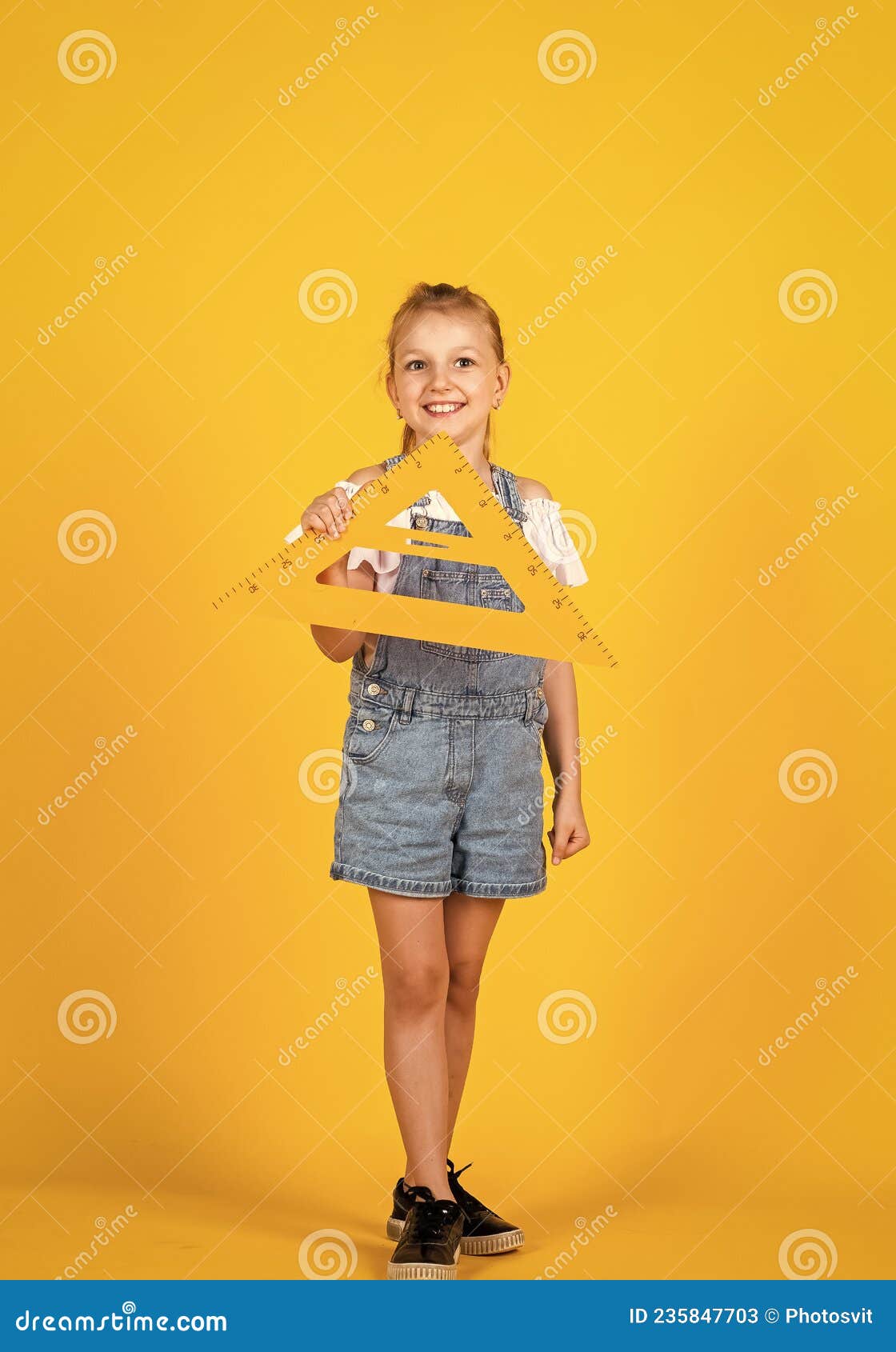 Cute Kid Use Triangle Ruler Tool, Geometry Stock Image - Image of ...