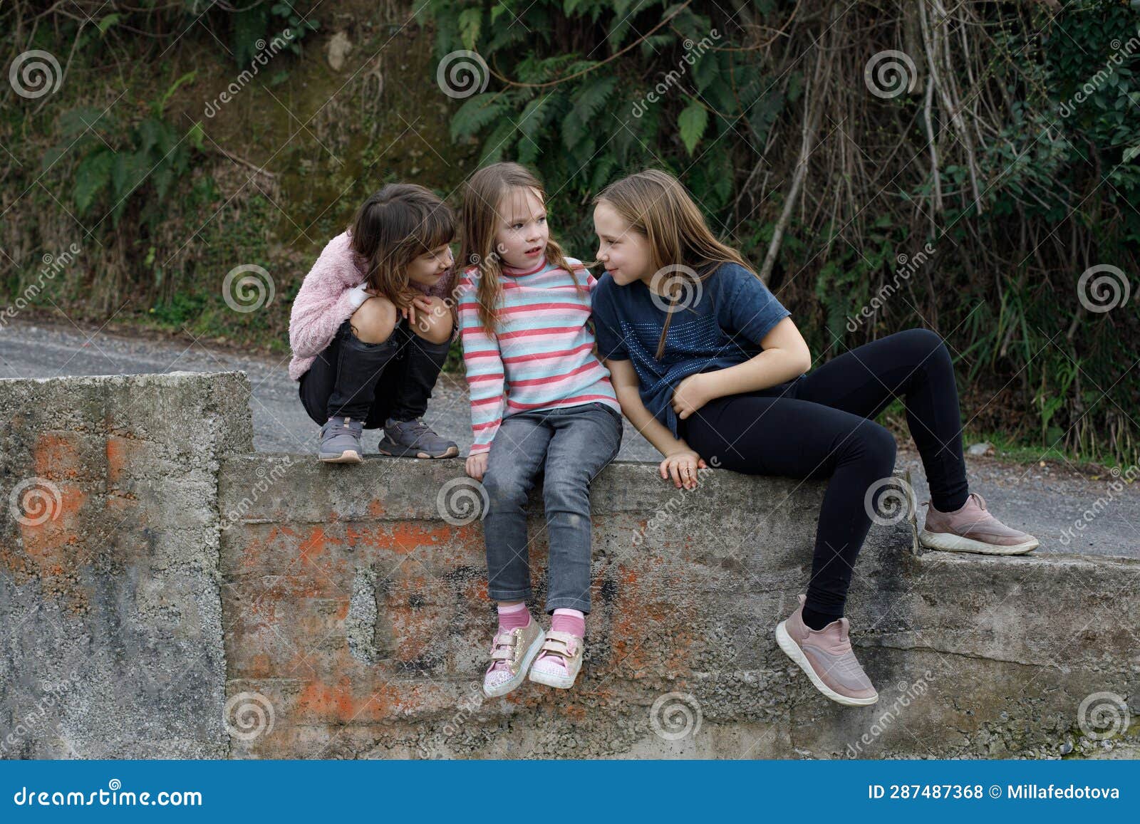 Cute Kids Chatting and Playing Together Outdoor Stock Photo - Image of ...