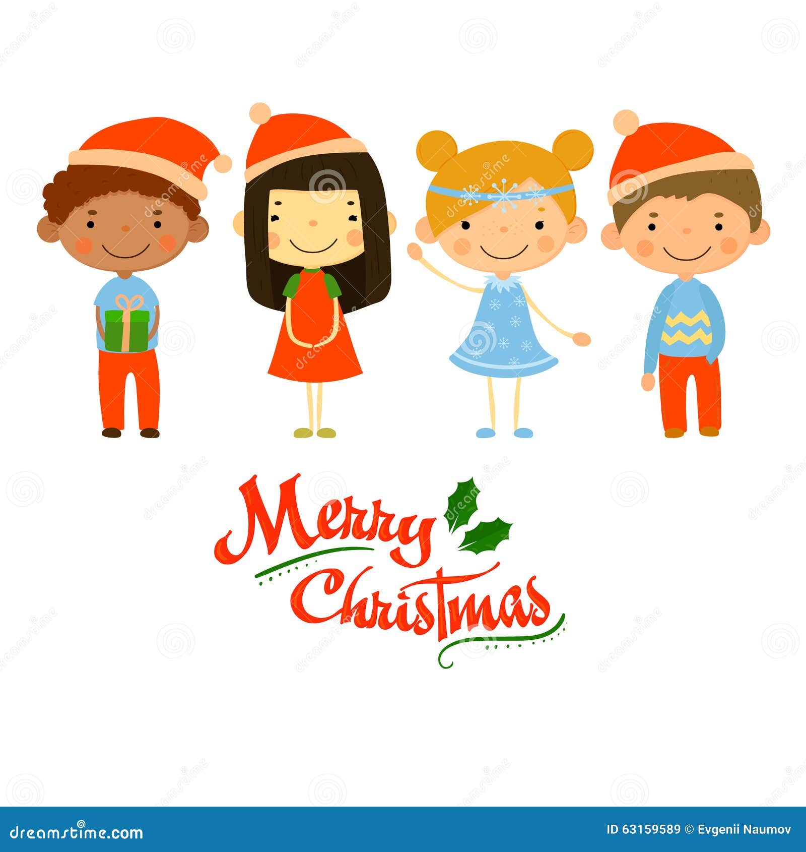 Cute Kids and Christmas Elements Vector Stock Vector - Illustration of ...