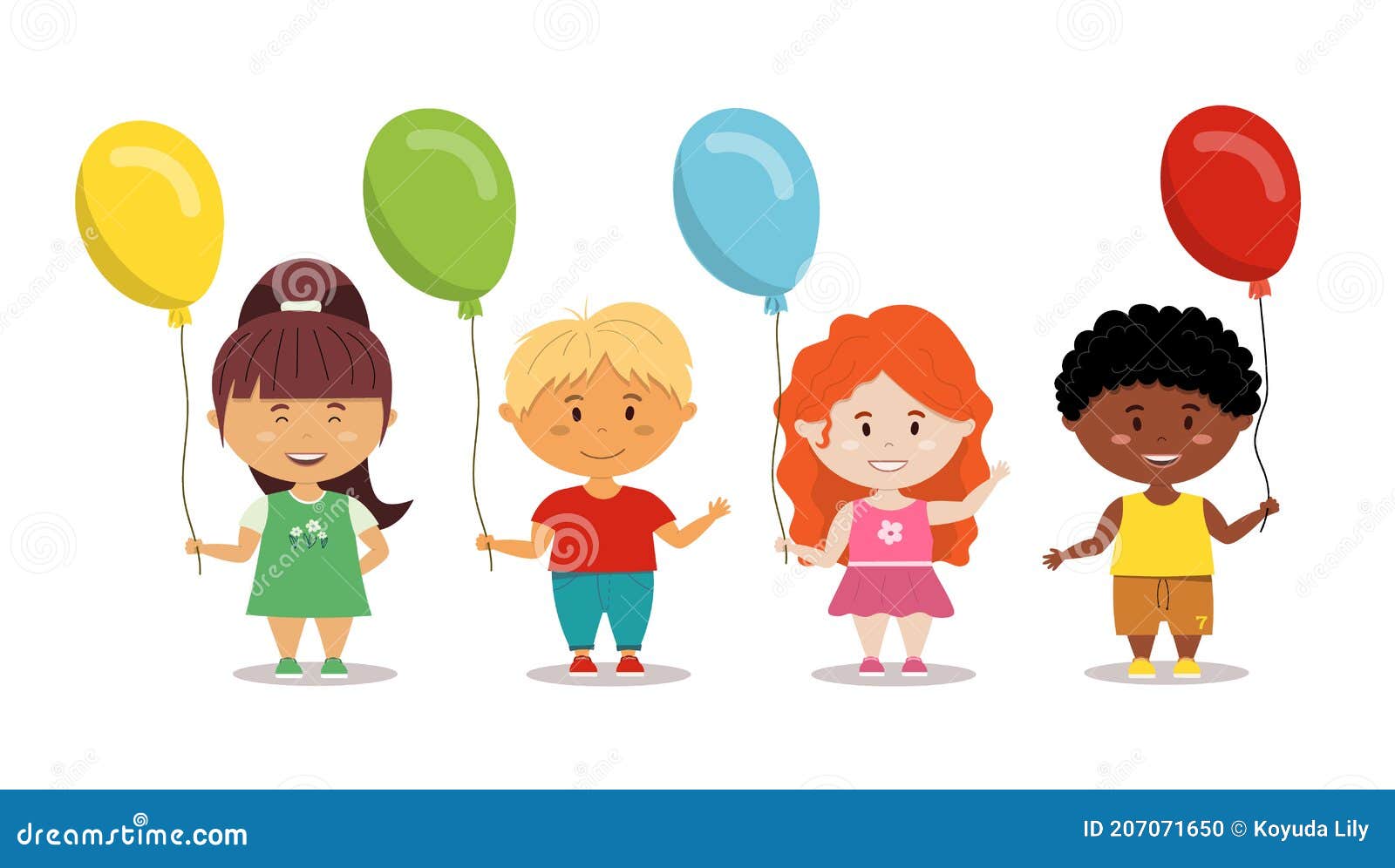 Cute Kids with Colorful Balloons. Vector Illustration. Stock ...