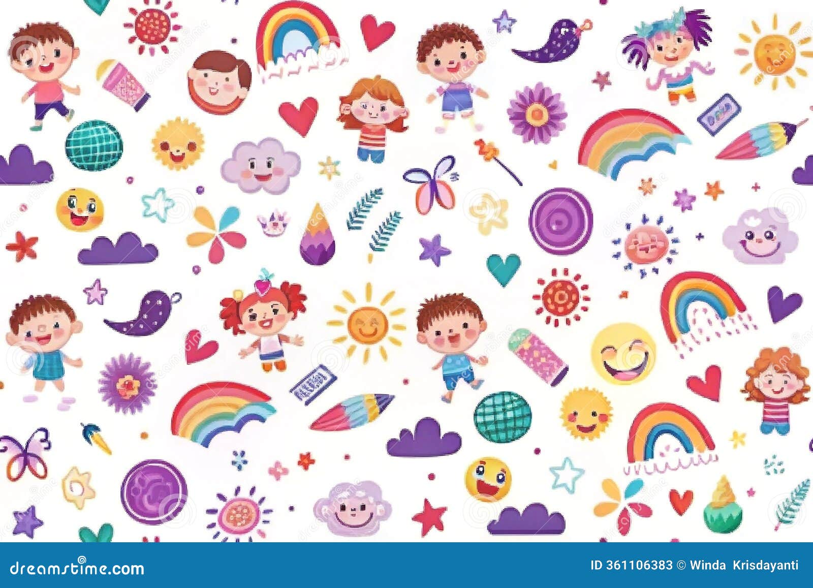 Cute Kids, Colorful Patterns, Happy Characters, Playful Design Stock ...